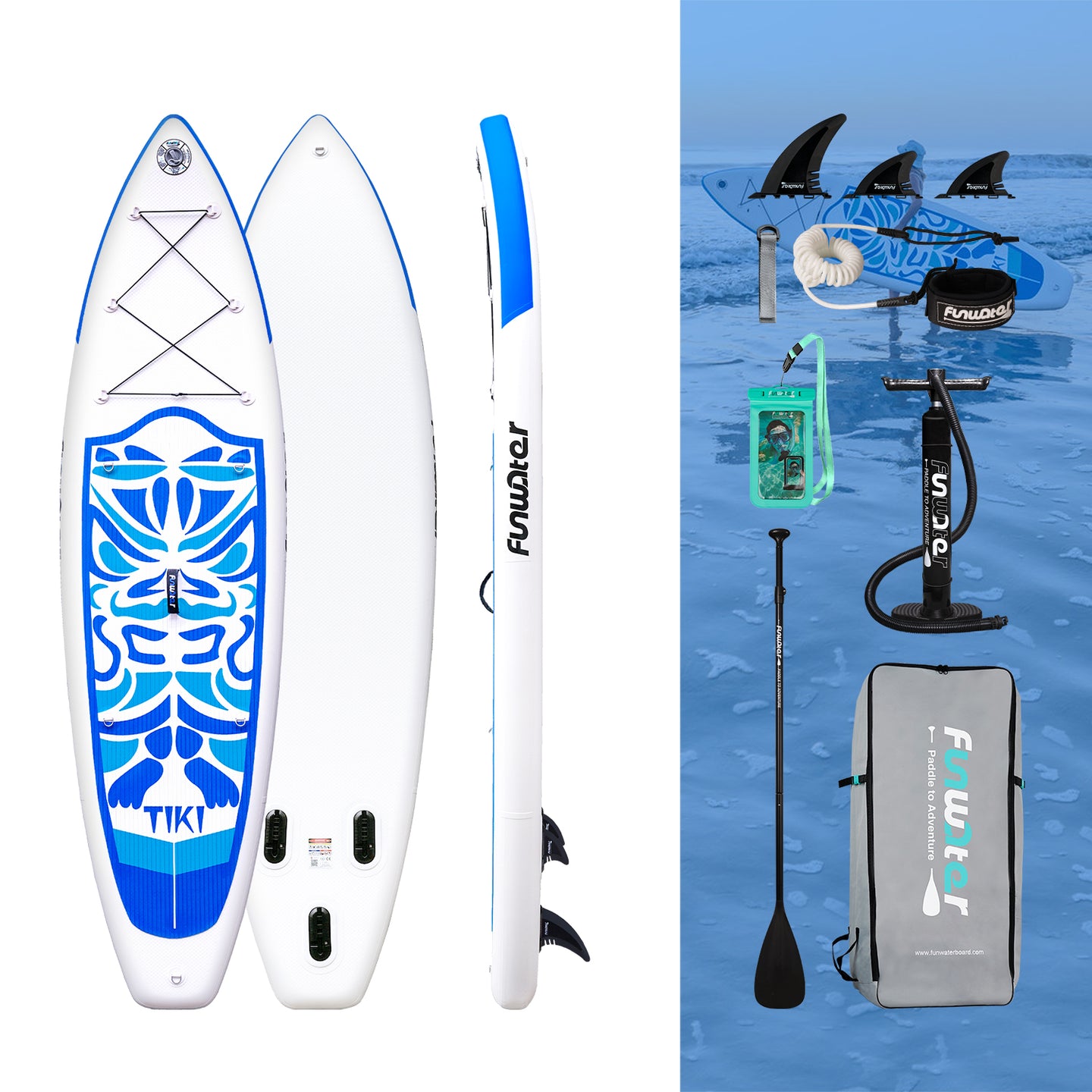 Stand Up Paddle Board - Inflatable SUP TIKI-BLUE 10′6″ Touring