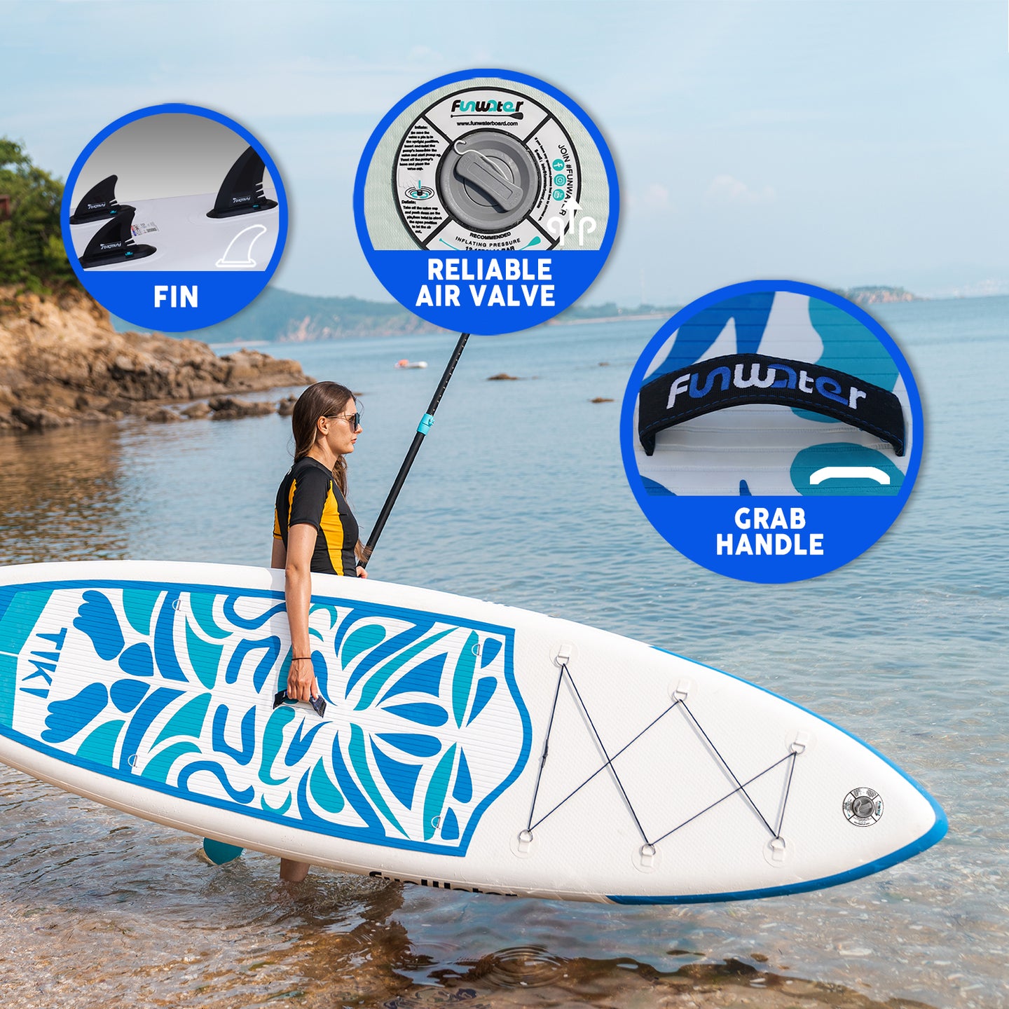 Stand Up Paddle Board - Inflatable SUP TIKI-BLUE 10′6″ Touring