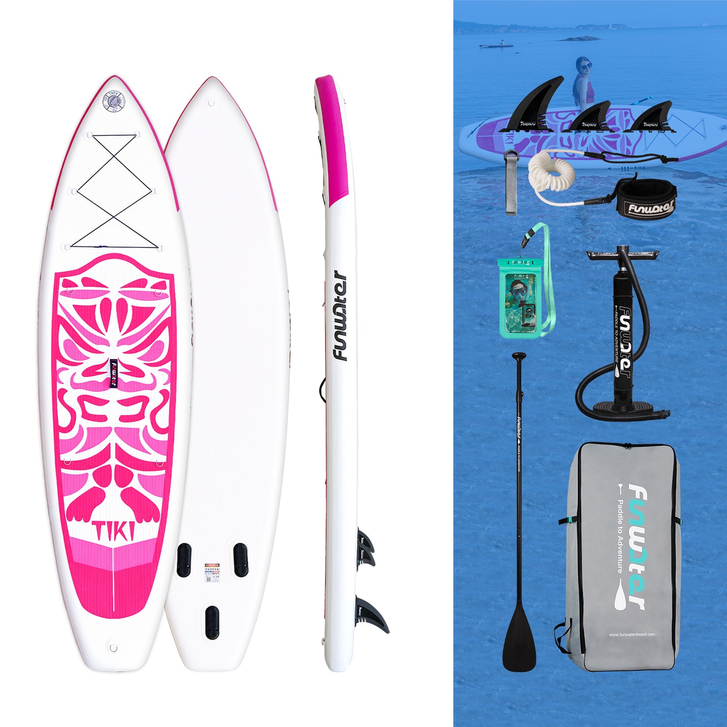 Stand Up Paddle Board - Inflatable SUP TIKI-BLUE 10′6″ Touring