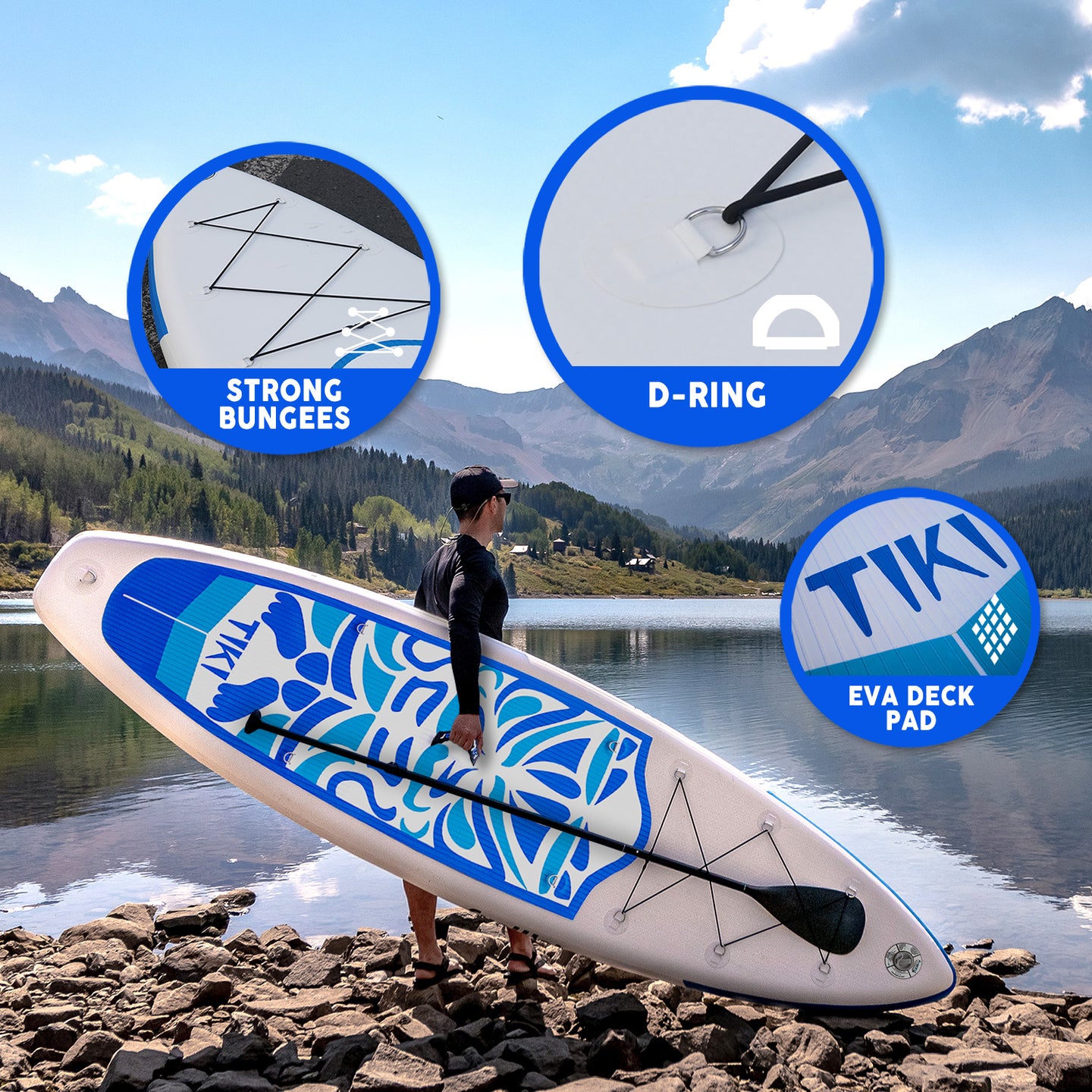 Stand Up Paddle Board - Inflatable SUP TIKI-BLUE 10′6″ Touring