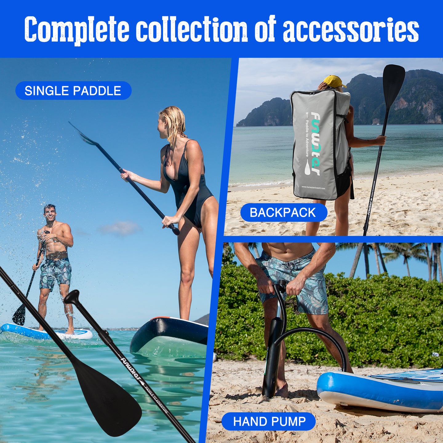 Stand Up Paddle Board - Inflatable SUP TIKI-BLUE 10′6″ Touring